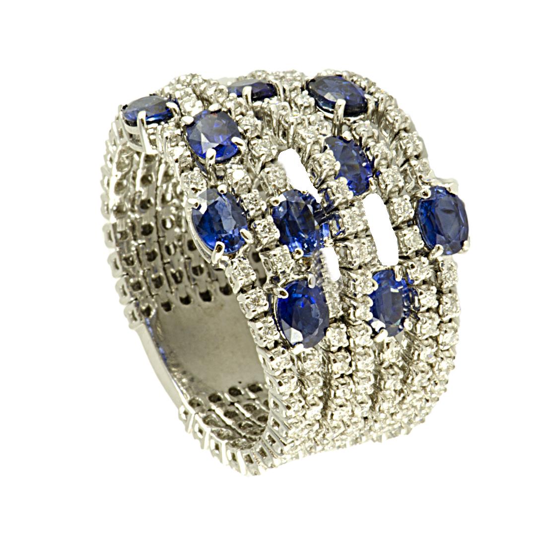 ANELLO IN ORO BIANCO CON DIAMANTI E ZAFFIRI MIS 15 - ROBERTO DEMEGLIO ...